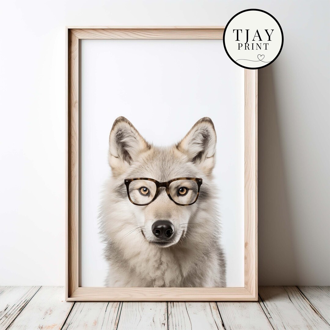 Sly Wolf With Glasses Digital Download Decorative Beautiful Wall Art ...