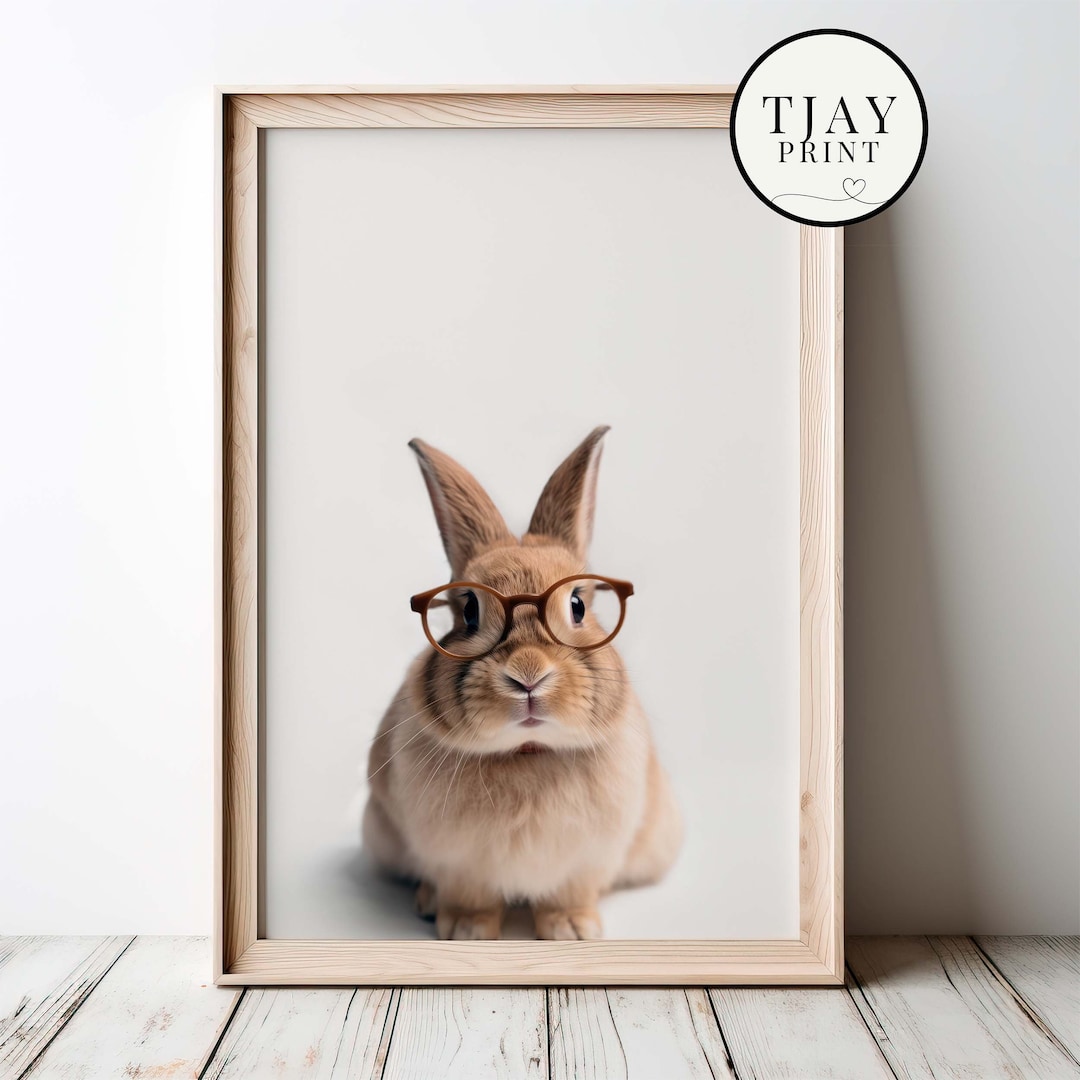 Cute Bunny With Glasses Digital Download Decorative Beautiful Wall Art ...