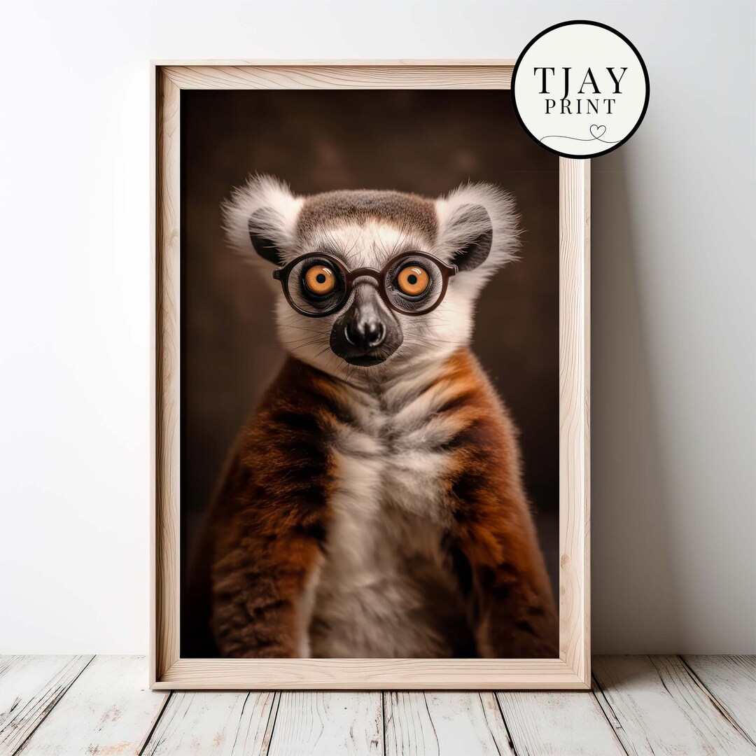 Cute Lemur With Glasses, Digital Download, Decorative Beautiful Wall ...