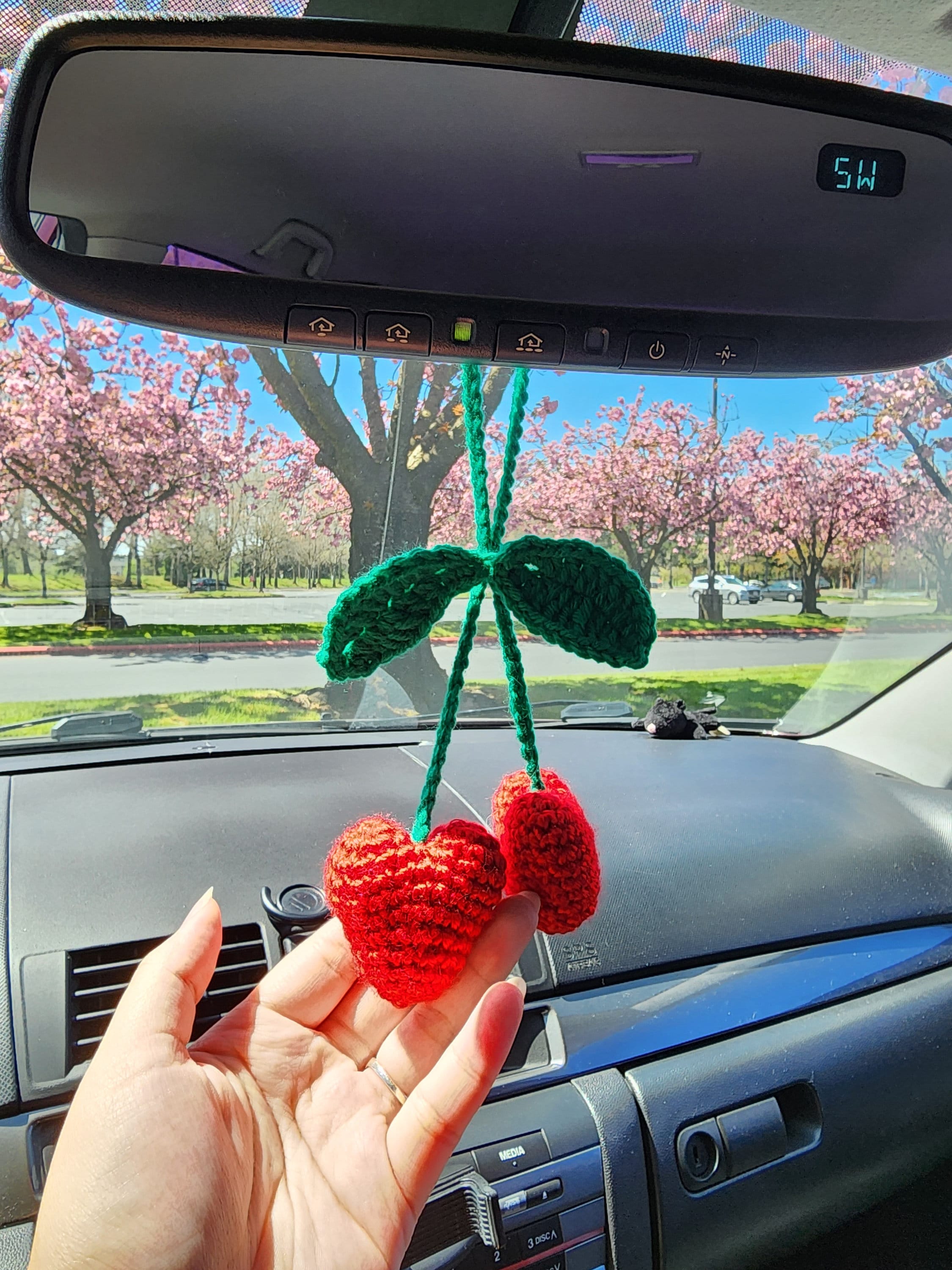 Heart Cherry Crochet Hanging Car Accessories, Red Heart Cherry Handmade ...