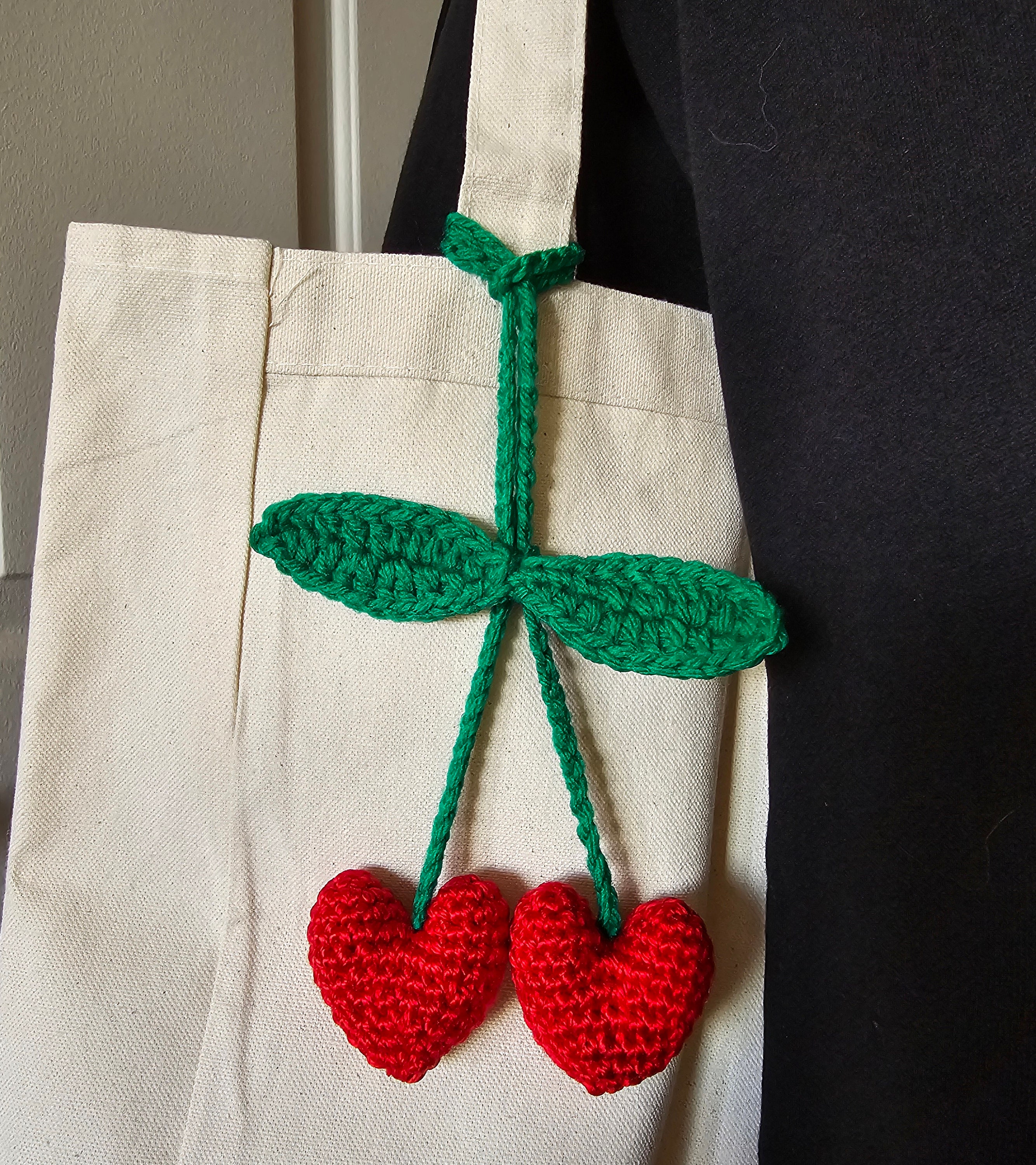 Heart Cherry Crochet Hanging Car Accessories, Red Heart Cherry Handmade ...