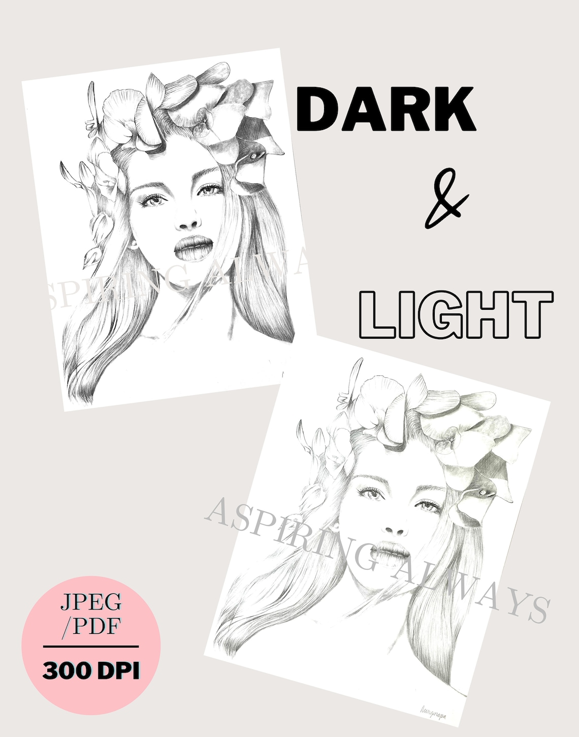 Ava | Aspiring Always | Printable Adult Woman Grayscale Coloring Page ...