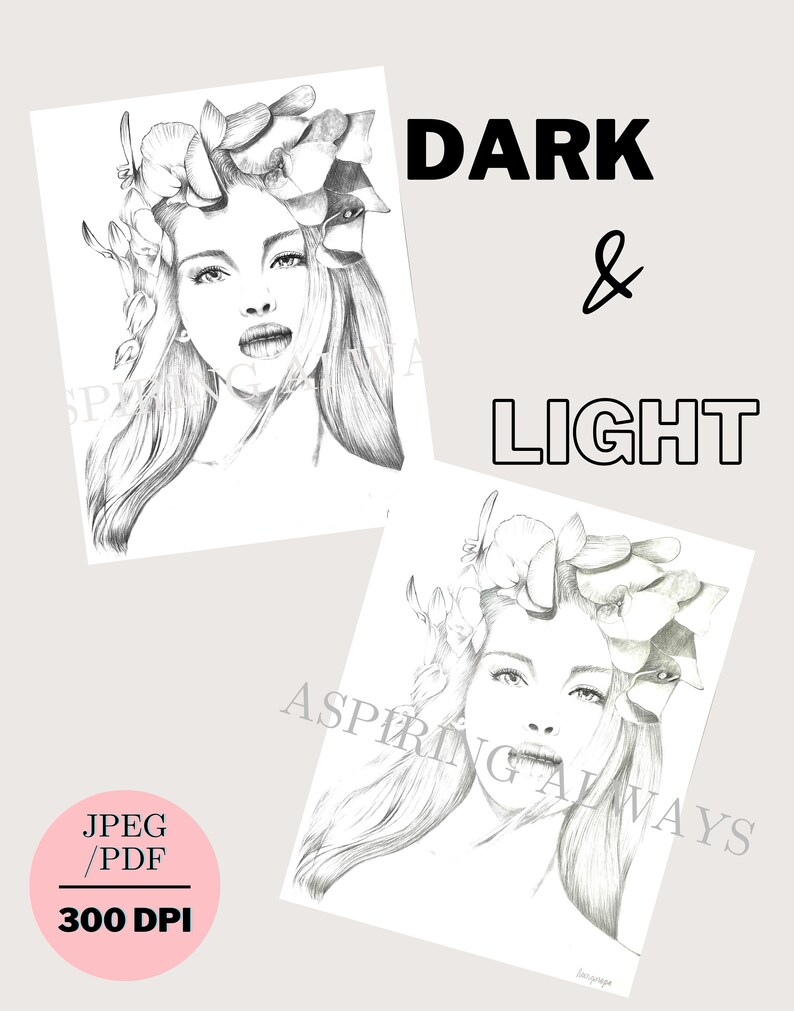 Ava | Aspiring Always | Printable Adult Woman Grayscale Coloring Page ...
