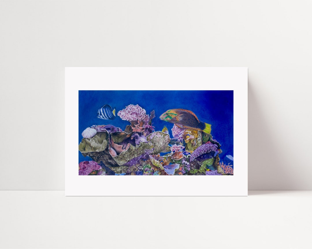 Aquarium Color Pencil Drawing Wall Art, Seascape Color Pencil Drawing ...