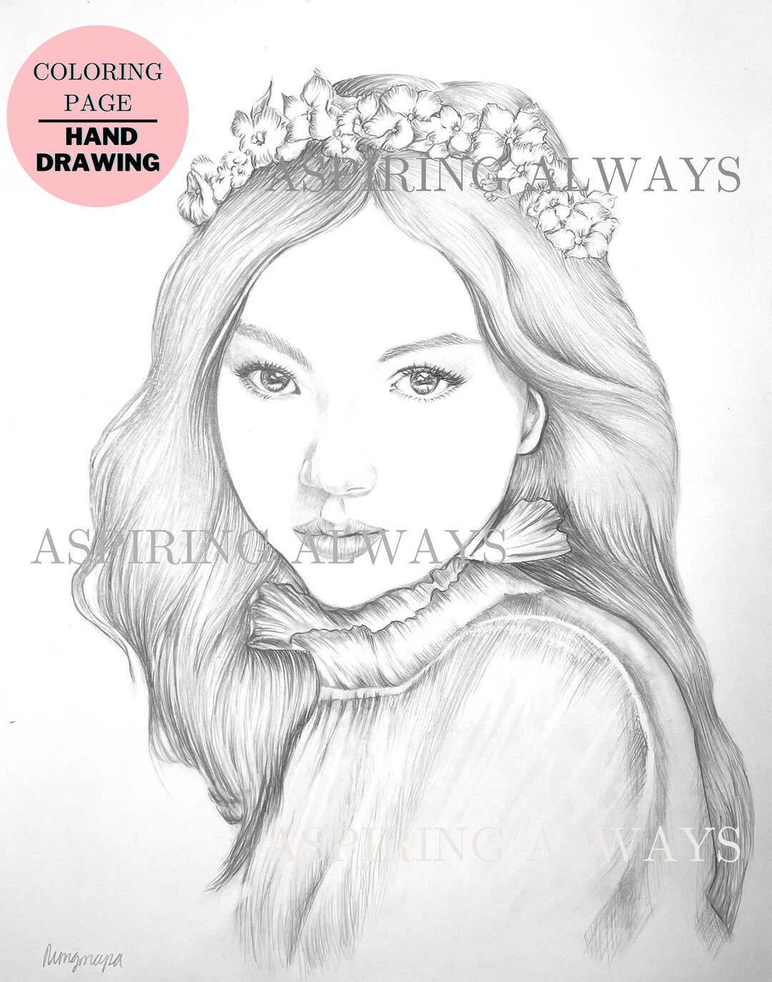 Ella | Aspiring Always | Printable Adult Woman Grayscale Coloring Page ...