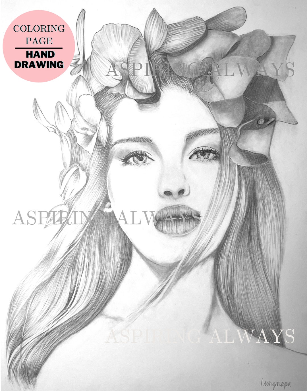 Ava | Aspiring Always | Printable Adult Woman Grayscale Coloring Page ...