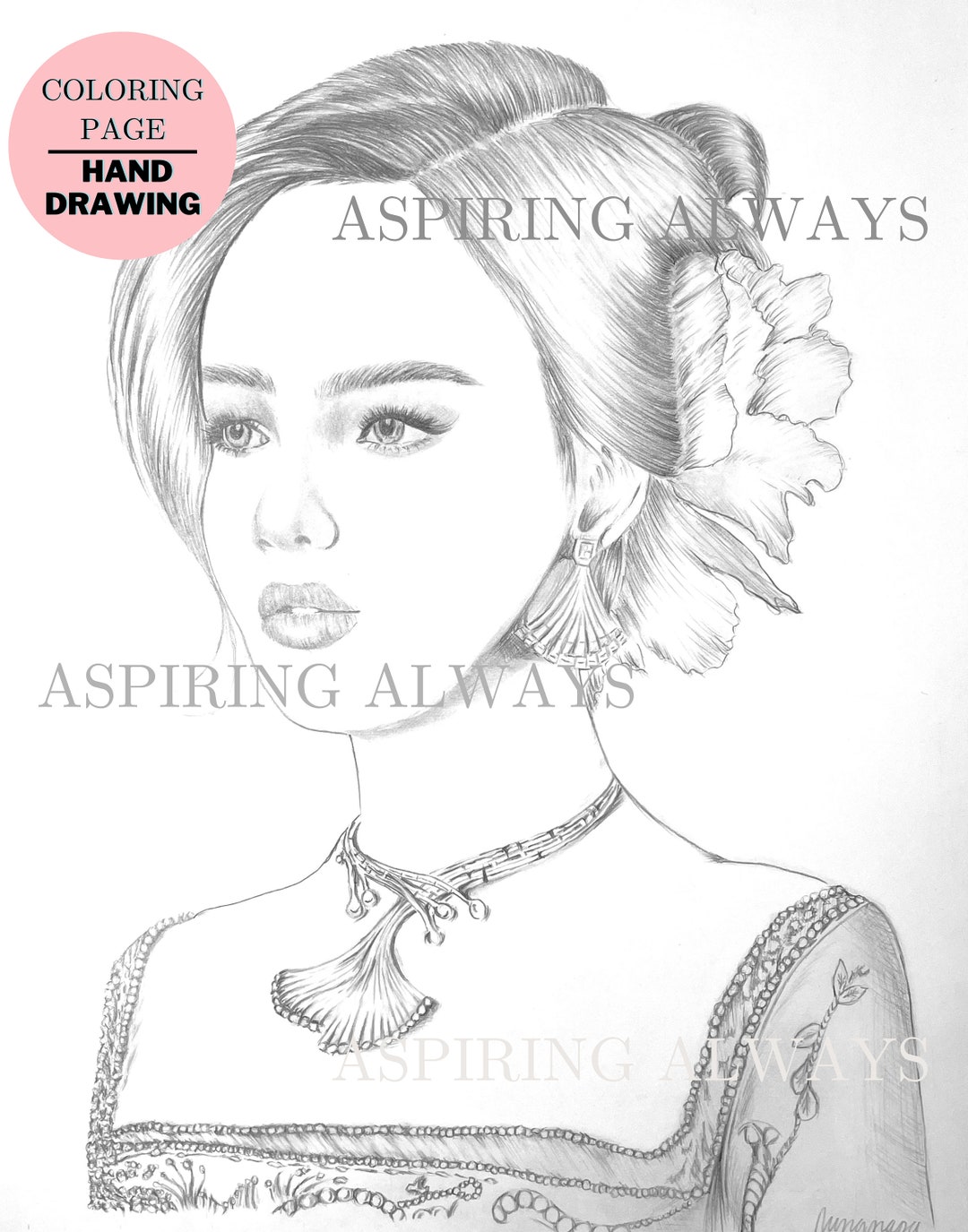 Freya | Aspiring Always | Printable Adult Woman Grayscale Coloring Page ...