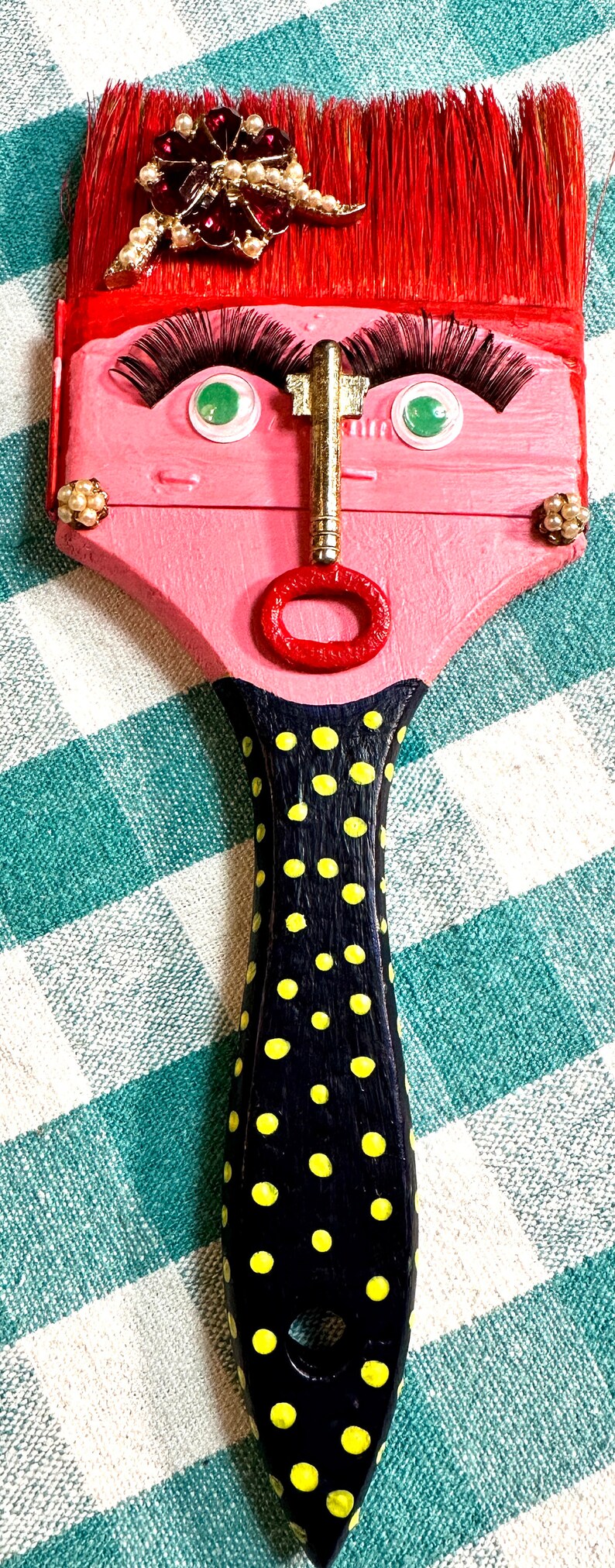 Funny Face Paintbrush Art Adorned With Vintage Jewelry - Etsy