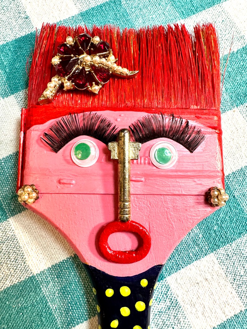 Funny Face Paintbrush Art Adorned With Vintage Jewelry - Etsy