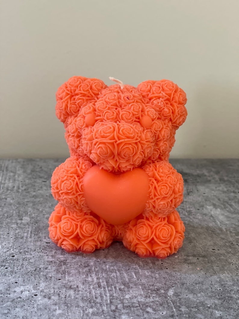Rose Bear Candle, Teddy With Heart Shaped Candle, Handmade Valentines ...