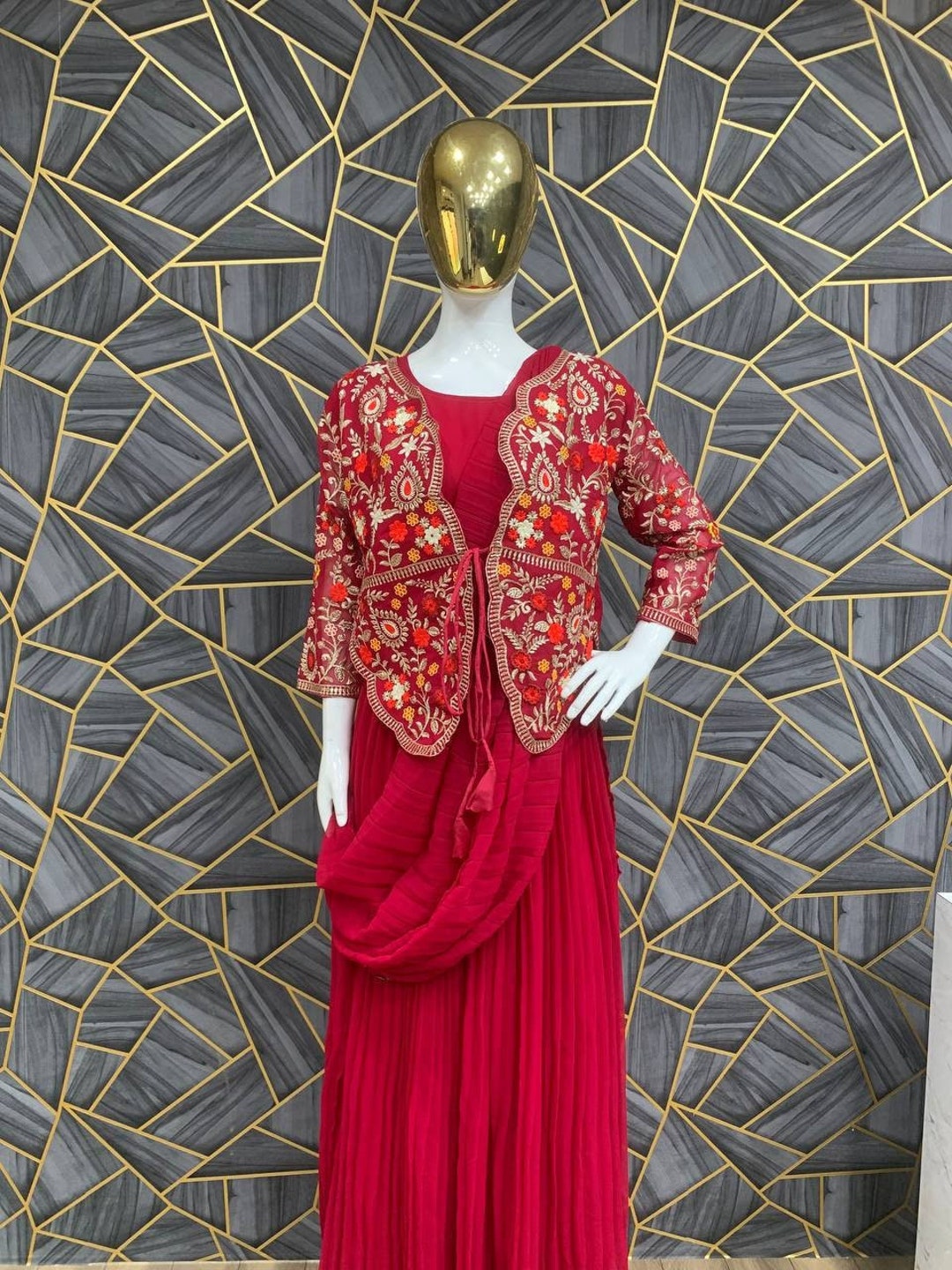 Red Color Long Gown Traditional Wedding Function Designer - Etsy