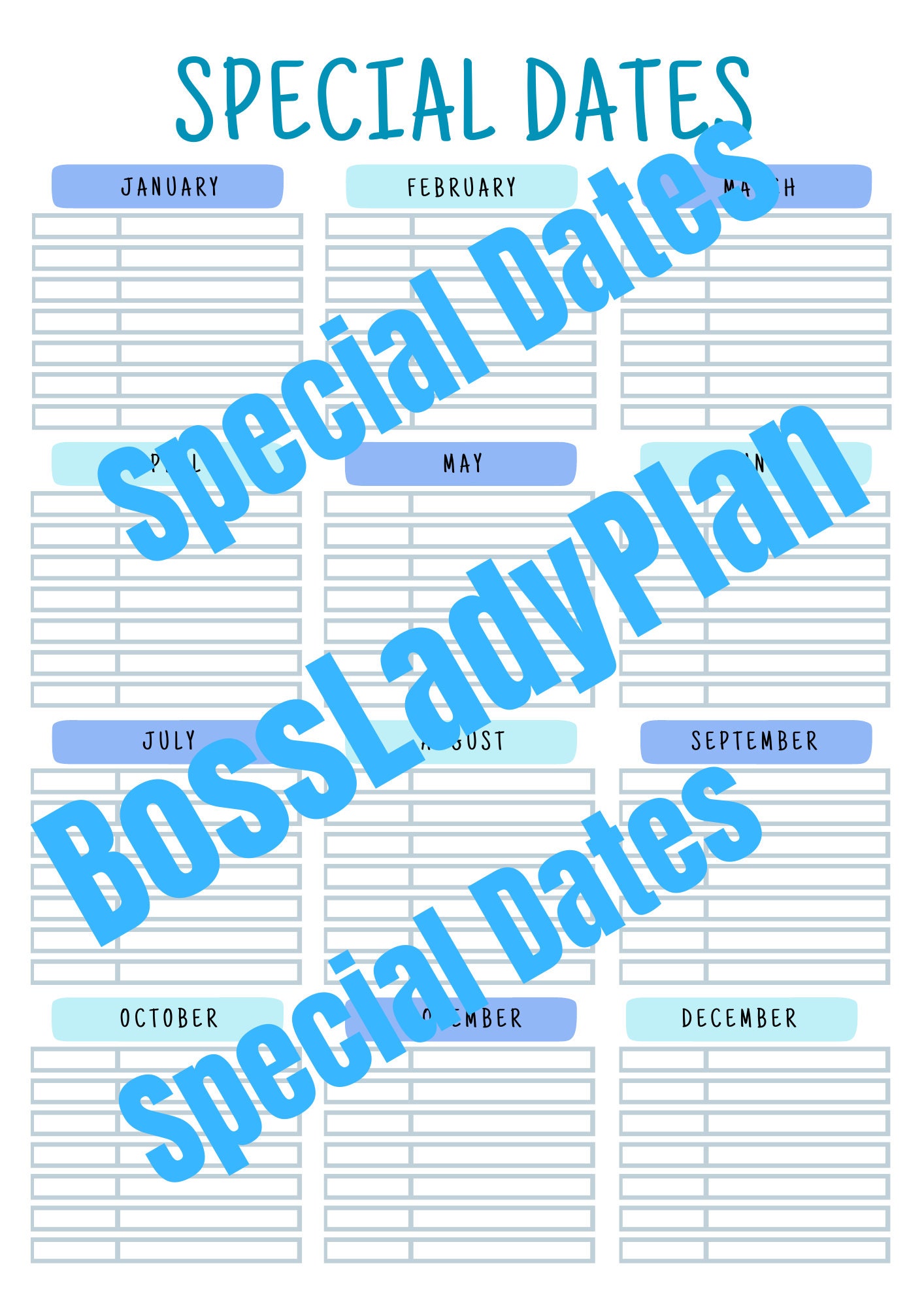 Special Dates Page Template PDF/PNG - Etsy