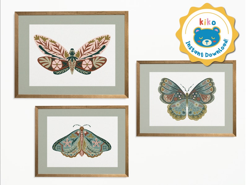 Folkart Bohemian Butterflies and Moths Hand-drawn Downloadable PNG ...