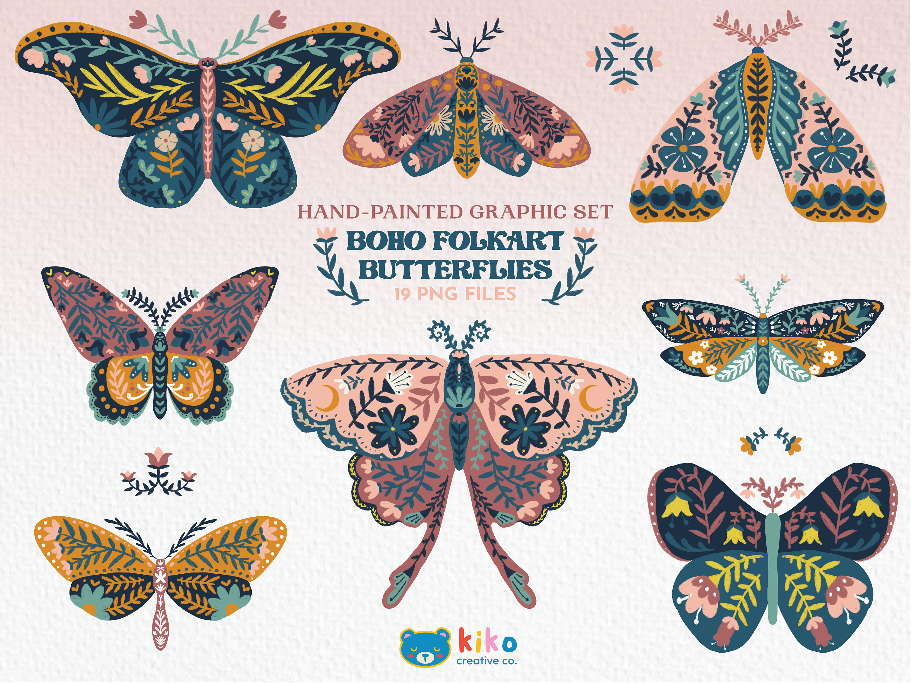 Bohemian Folkart Butterfly Patterned Pink Hand Drawn Downloadable ...