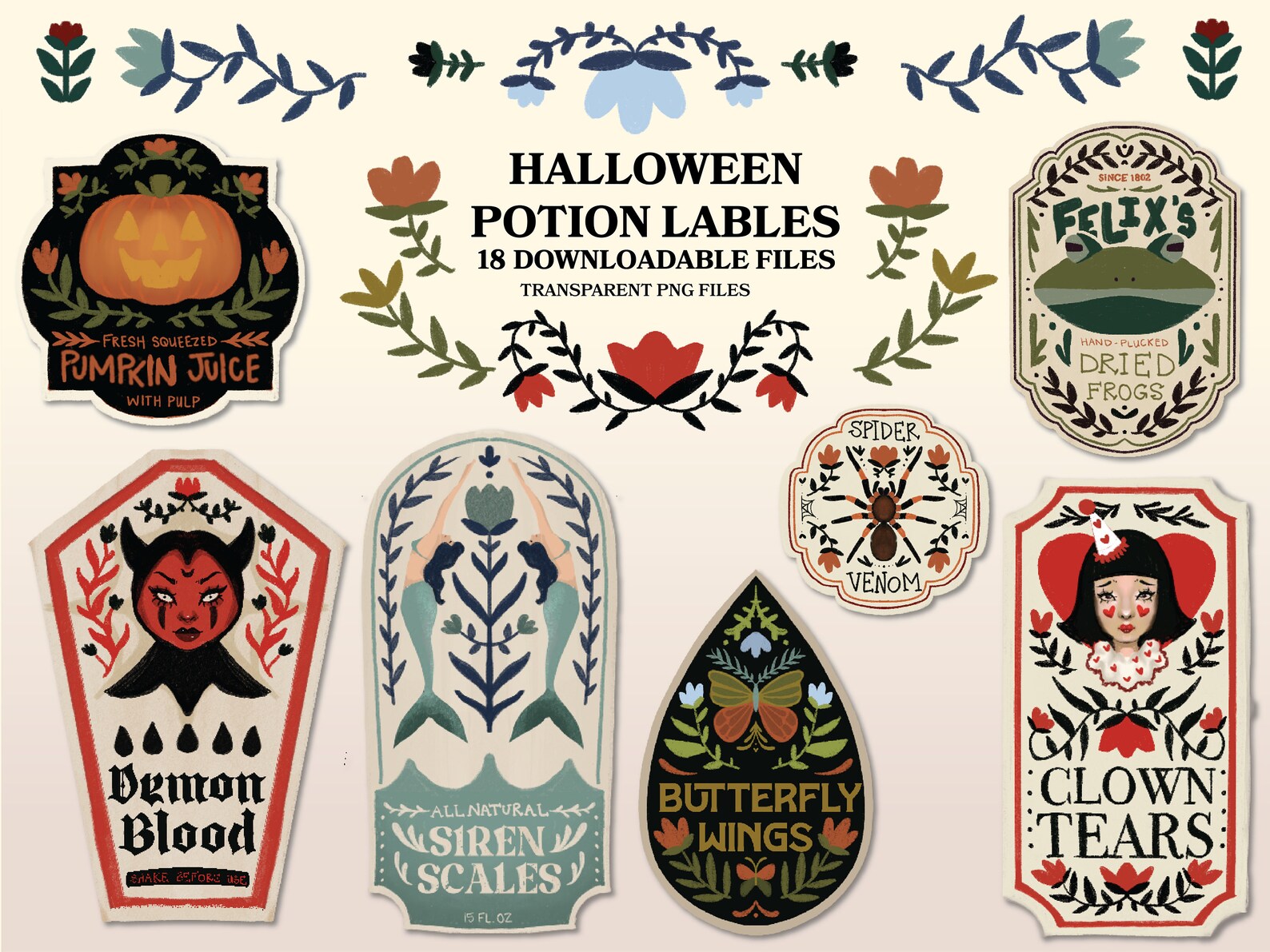 Halloween Potion Labels Painted Illustrated Clipart - Etsy