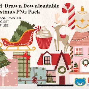 Christmas Holiday Illustrated Watercolor PNG Pack Clipart Seasonal ...