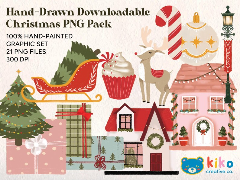 Christmas Holiday Illustrated Watercolor PNG Pack Clipart Seasonal ...