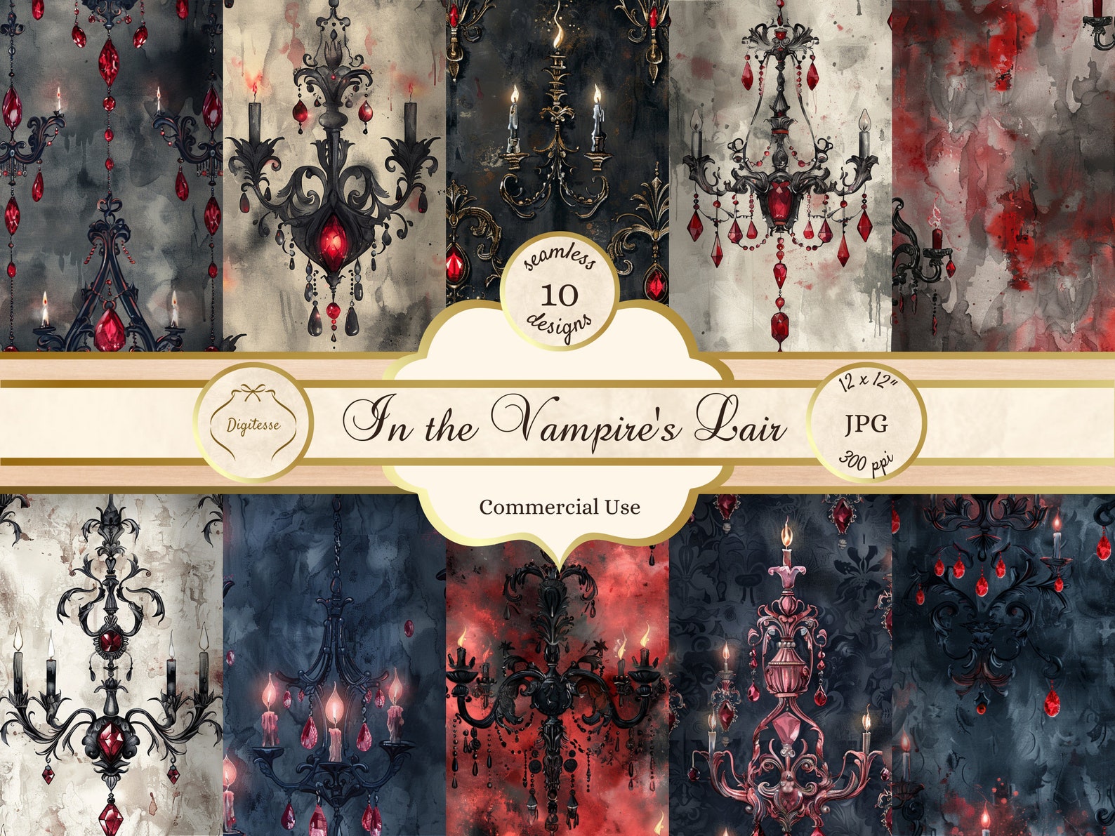 Vampire Seamless Pattern Set, Printable Gothic Junk Journal Paper JPG ...
