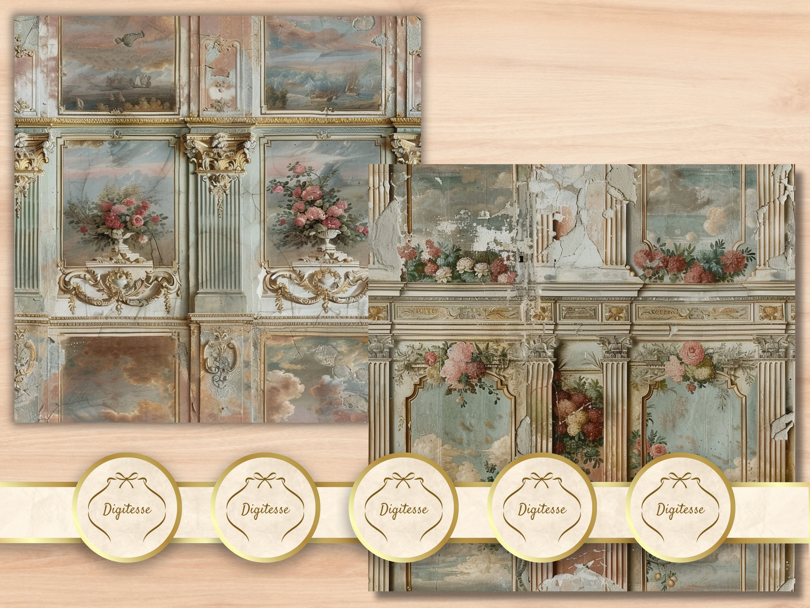 Rococo Seamless Patterns, Shabby Chic Dollhouse Wallpaper, Distressed ...