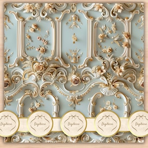 Light Blue Rococo Seamless Patterns, Versailles Palace Ceiling, Elegant ...
