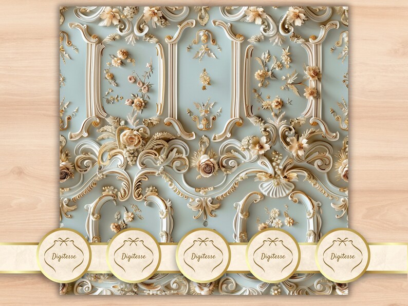 Light Blue Rococo Seamless Patterns, Versailles Palace Ceiling, Elegant ...