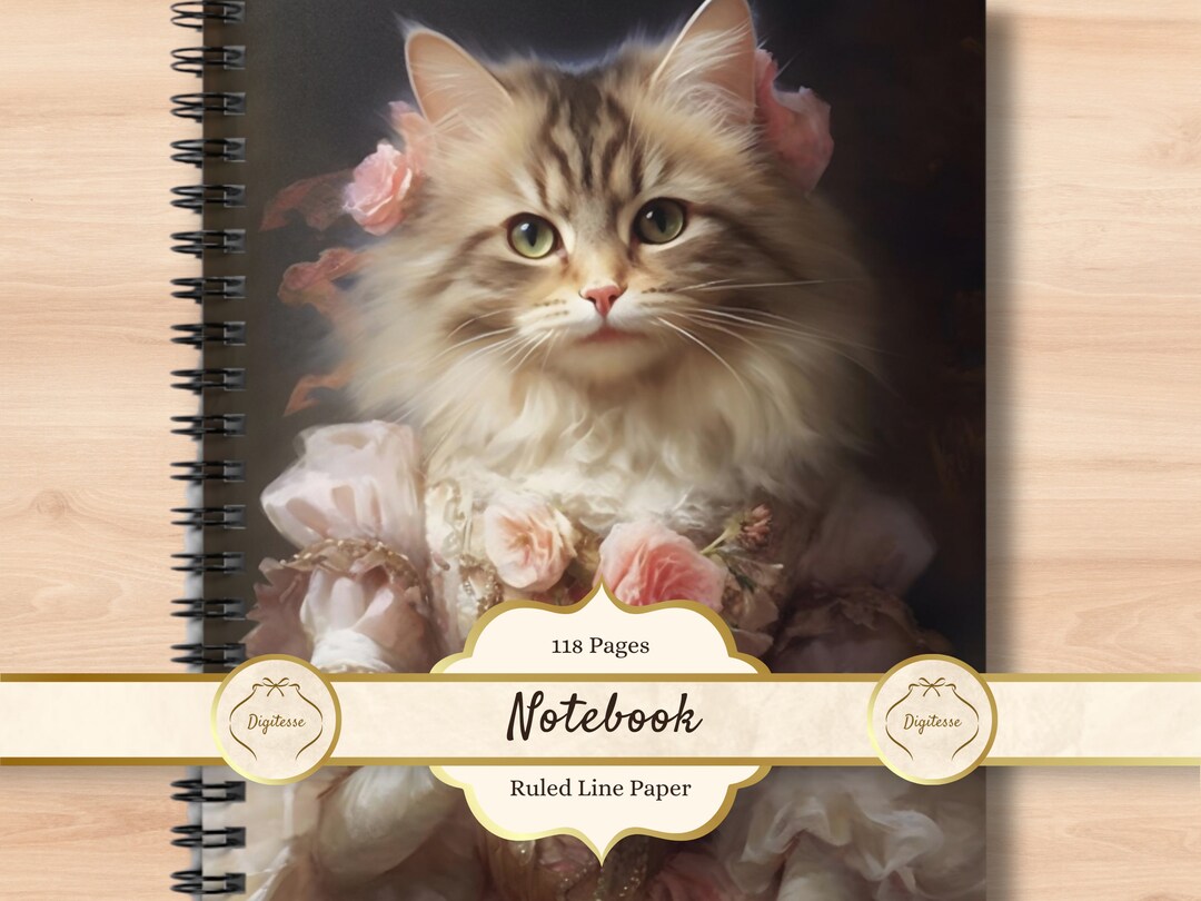 Rococo Princess Cat Notebook, Art Cat Print, Decorative Spiral Notepad ...