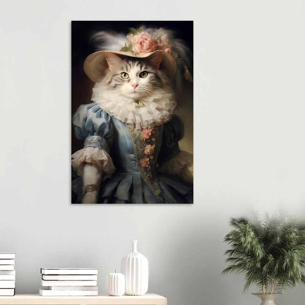 Gray Tabby Cat Art, Princess Cat Rococo Poster, Tabby Cat Gift, Animal ...