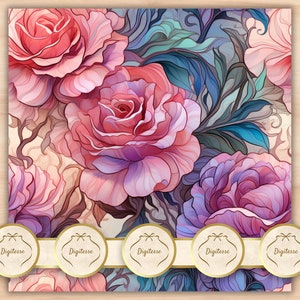 Pink Art Nouveau Roses Seamless Pattern Set, Belle Epoque Digital ...