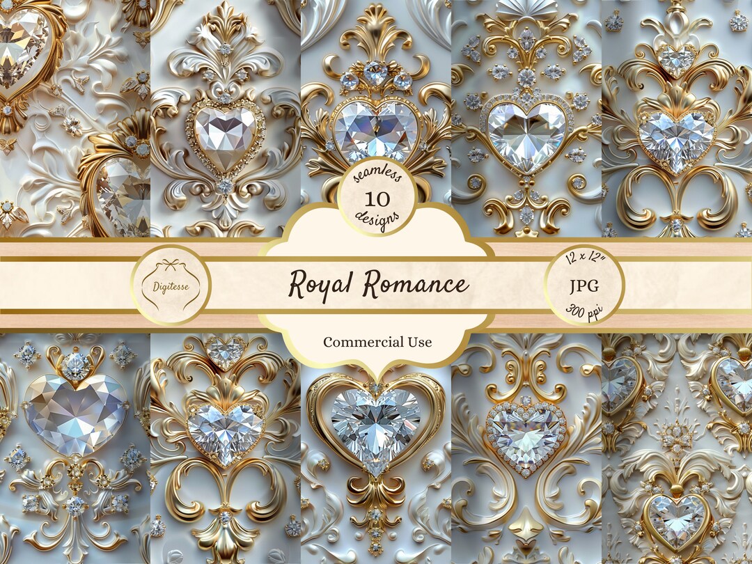 Baroque Wedding Scrapbook Paper, Rococo Heart-shaped Diamond ...
