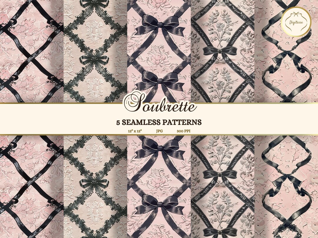 Coquette Seamless Paper, French Rococo, Black Ribbon (JPG Digital) - Etsy