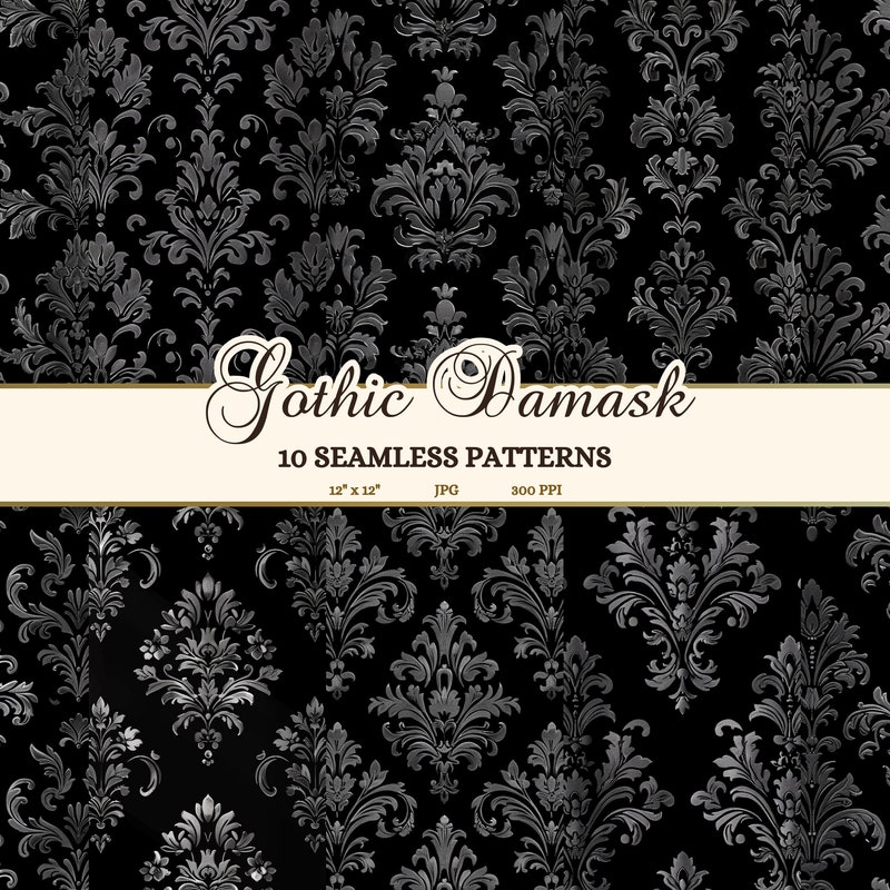 Black Grey Damask - Etsy