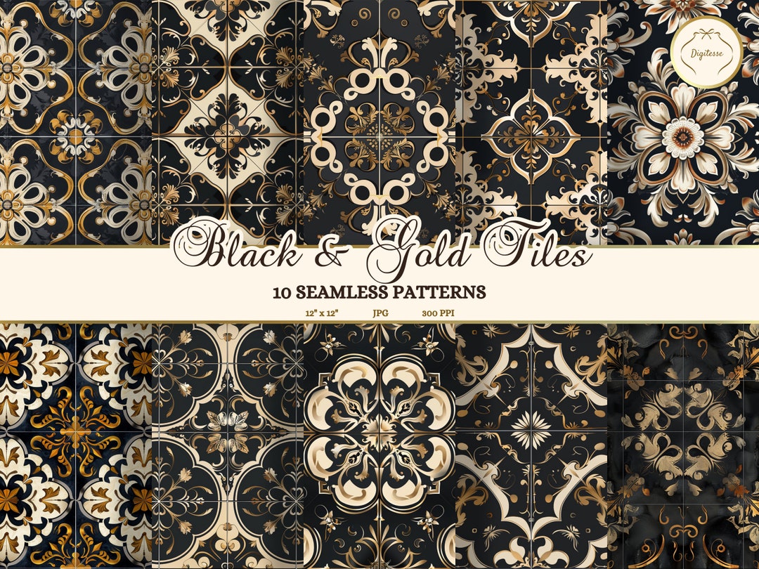 Black and Gold Tile Download, Royal Floor Seamless Pattern, Geometric ...