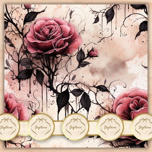 Gothic Black Roses Seamless Pattern, Spooky Halloween Digital Paper ...