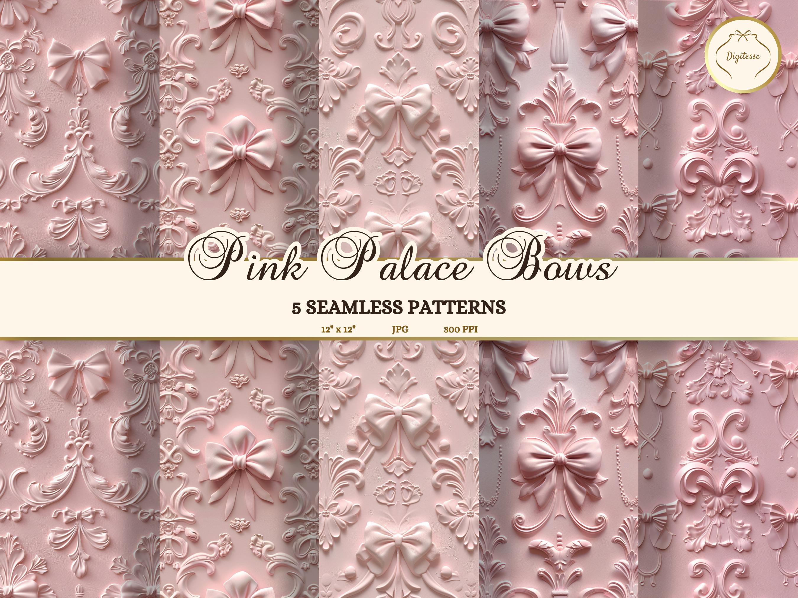Coquette Rococo Seamless Patterns, Pink Bows Wallpaper (JPG) - Etsy