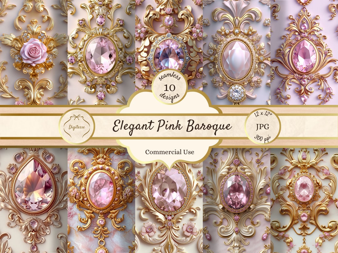 Light Pink Baroque Jewels JPG, Rococo Seamless Patterns, Elegant Junk ...