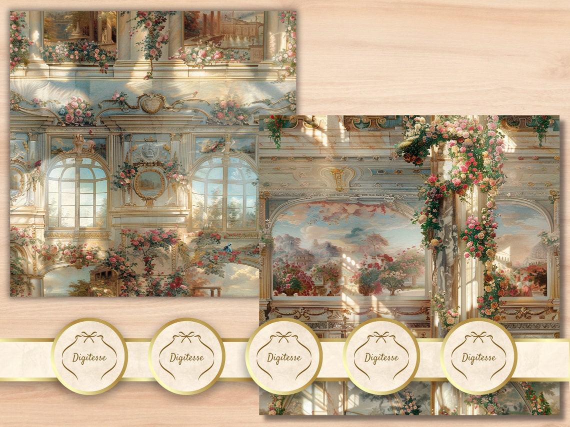 Rococo Palace Digital Paper, Palace of Versailles Junk Journal Pages ...
