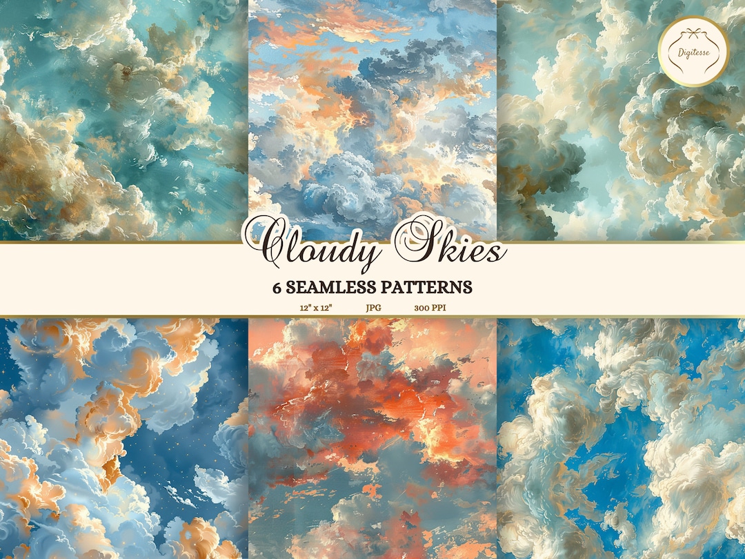 Cloud Seamless Pattern Set, Sunrise Repeating Patterns JPG, Sunset ...