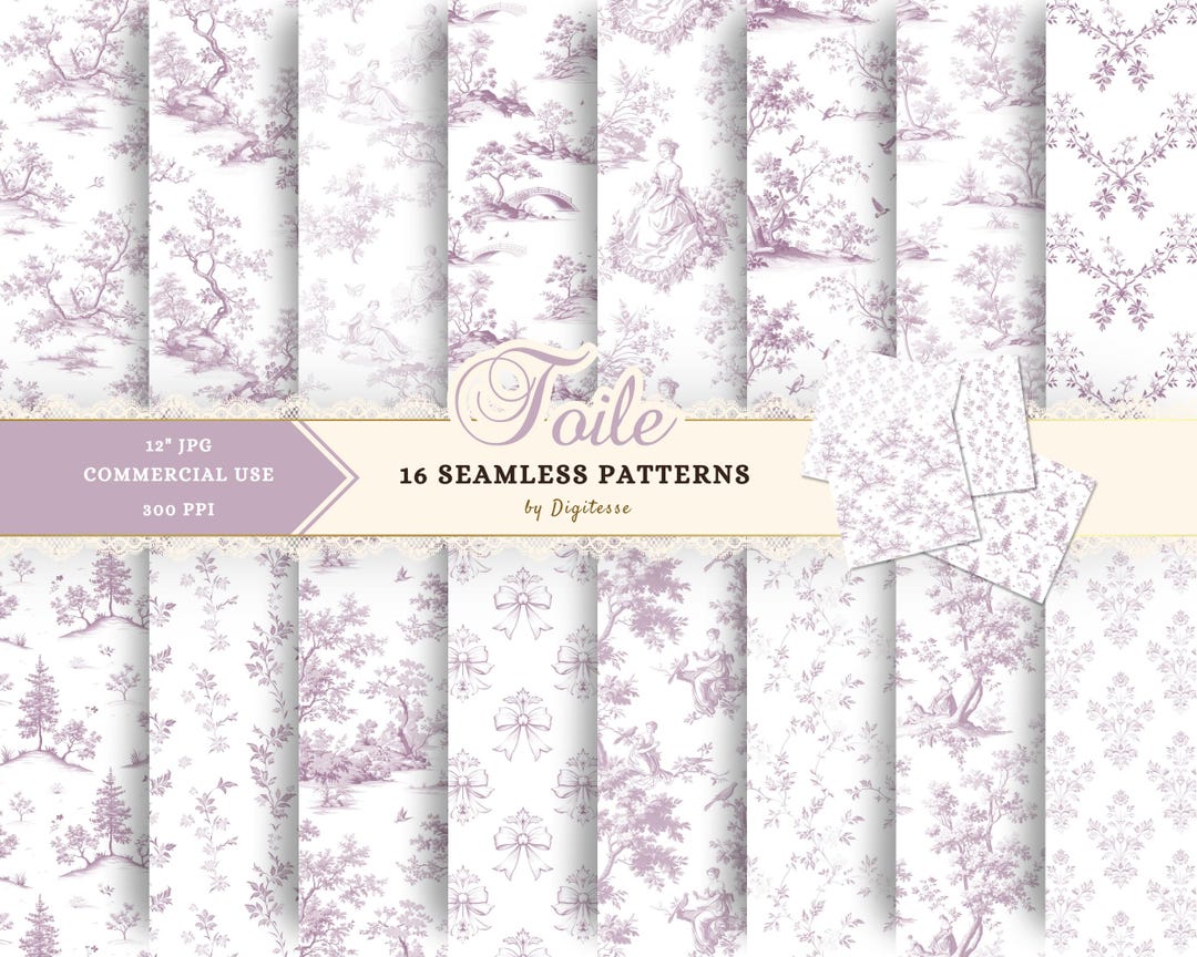 Lavender Toile De Jouy Digital Paper: Shabby Chic Patterns (digital ...