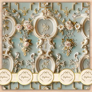 Light Blue Rococo Seamless Patterns, Versailles Palace Ceiling, Elegant ...