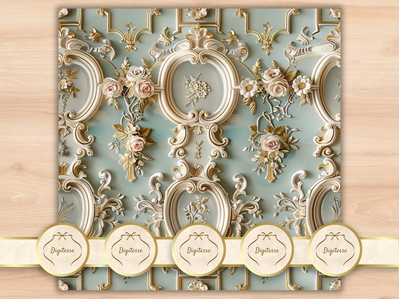 Light Blue Rococo Seamless Patterns, Versailles Palace Ceiling, Elegant ...