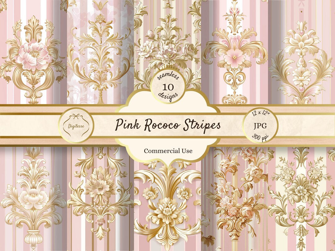 Coquette Aesthetic Seamless Patterns, Pink Rococo Dollhouse Wallpaper ...