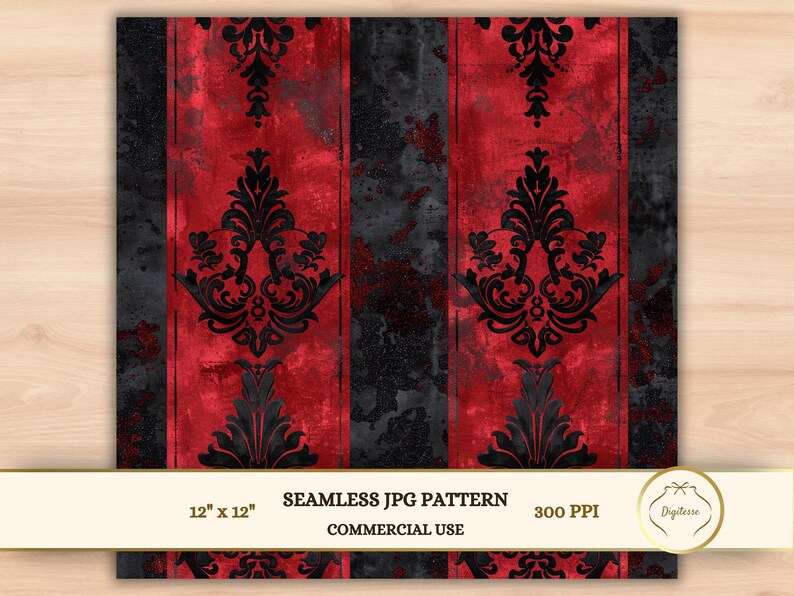 Crimson Velvet Damask Wallpaper, Gothic Seamless Pattern (JPG) - Etsy