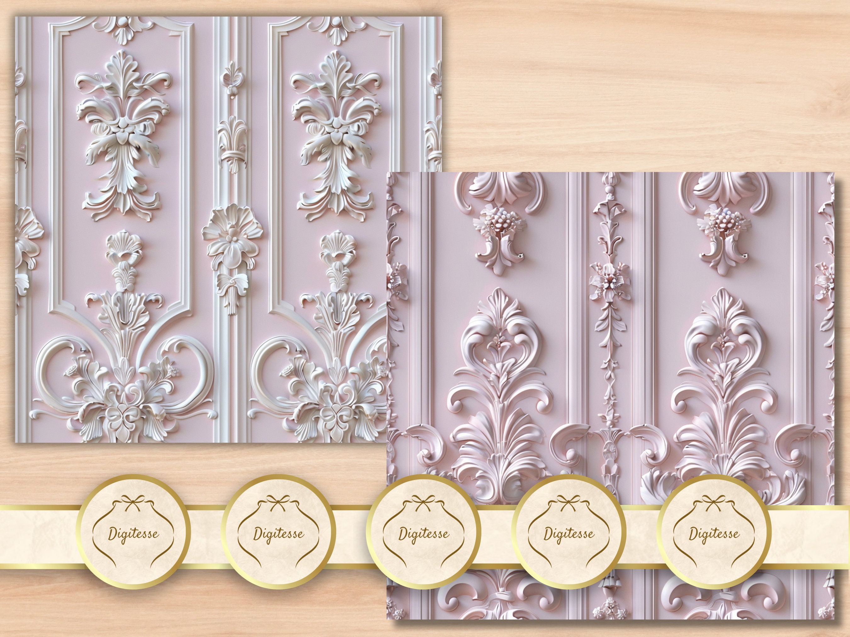 Marie Antoinette Aesthetic Seamless Patterns, Pink Rococo Paneled Walls ...