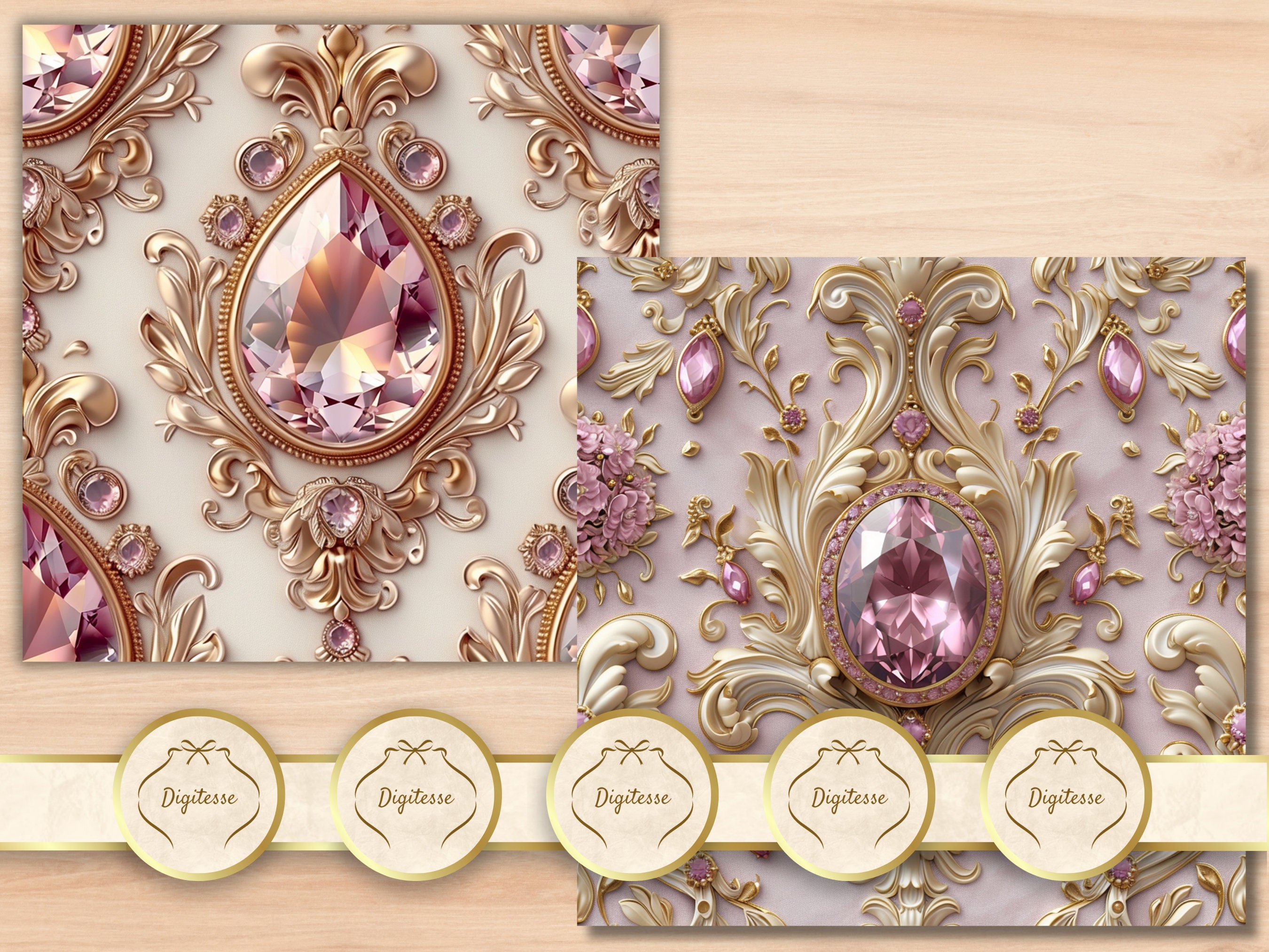 Light Pink Baroque Jewels JPG, Rococo Seamless Patterns, Elegant Junk ...