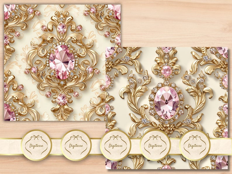 Rococo Pink Diamonds Seamless Patterns, Marie Antoinette Junk Journal ...