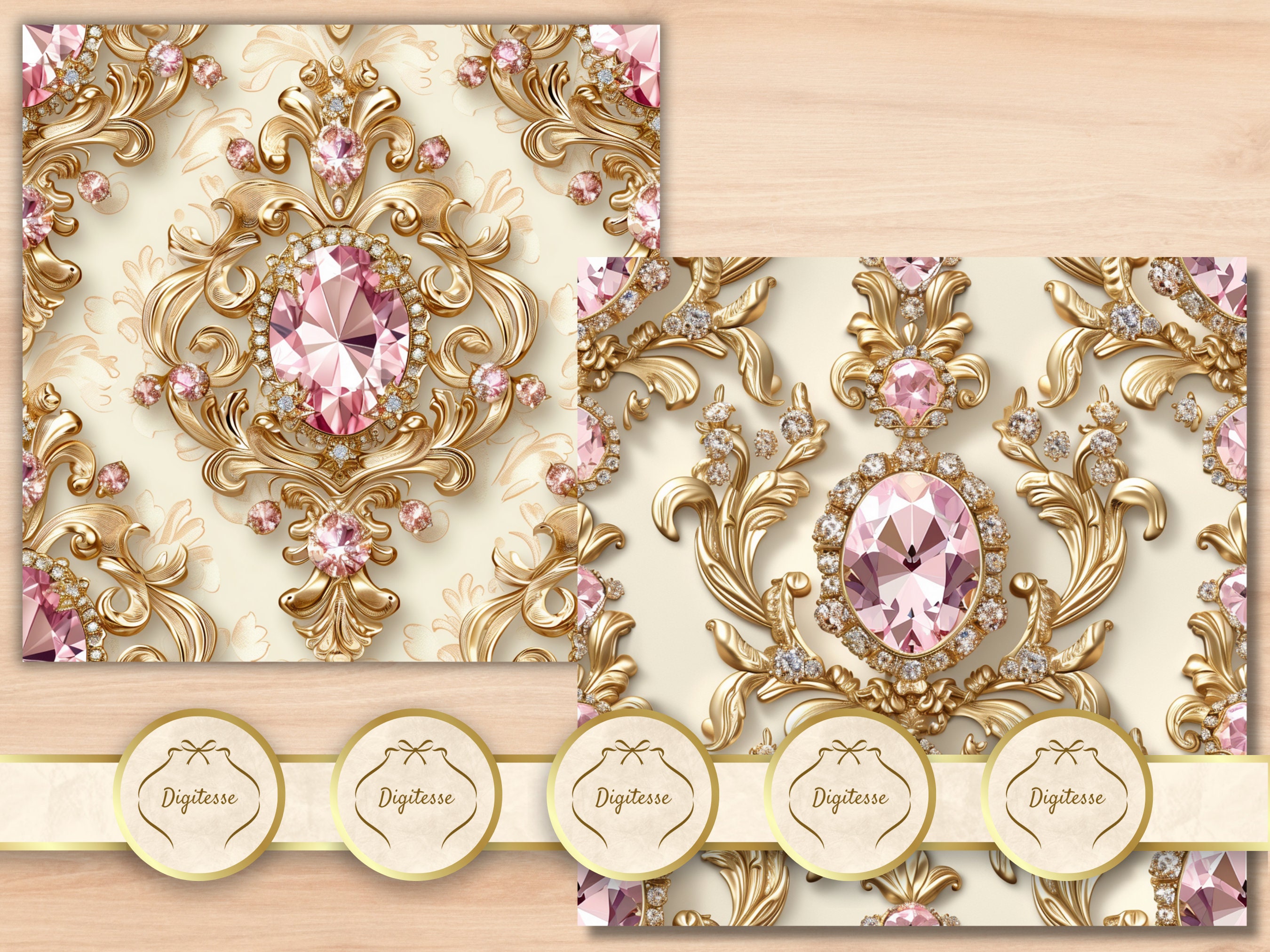 Rococo Pink Diamonds Seamless Patterns, Marie Antoinette Junk Journal ...