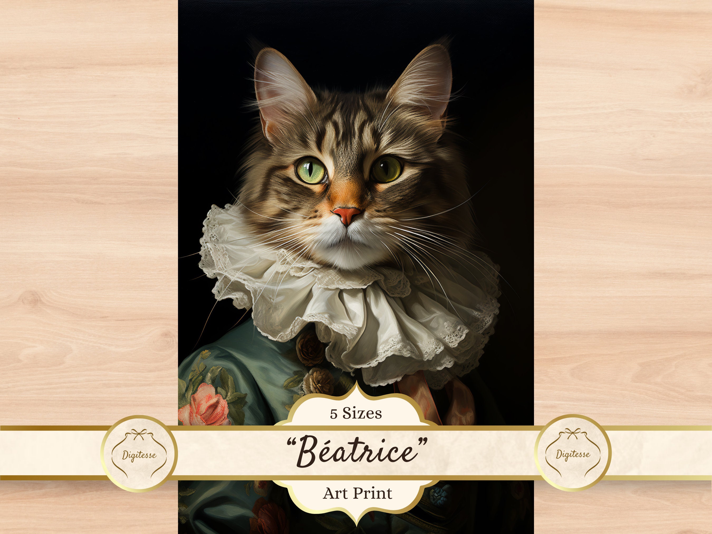 Brown Tabby Cat Painting, Brown Tabby Cat Rococo Art Print, Royal Cat ...