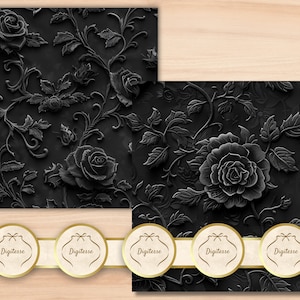 Gothic Digital Paper Set, Black Roses Seamless Patterns, Victorian ...