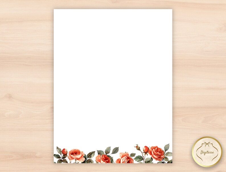 Printable Rose Stationery, Red Roses Notepaper Download, Letter Writing ...