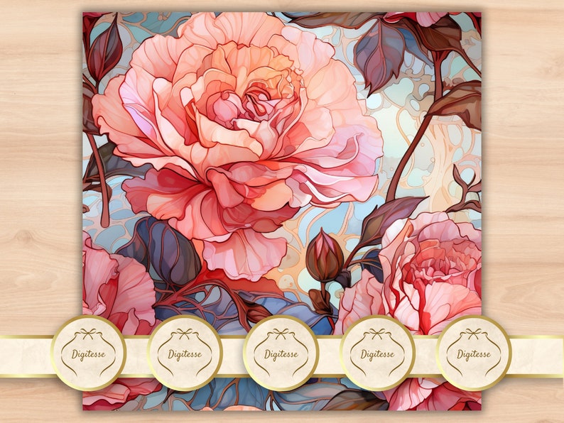 Pink Art Nouveau Roses Seamless Pattern Set, Belle Epoque Digital ...